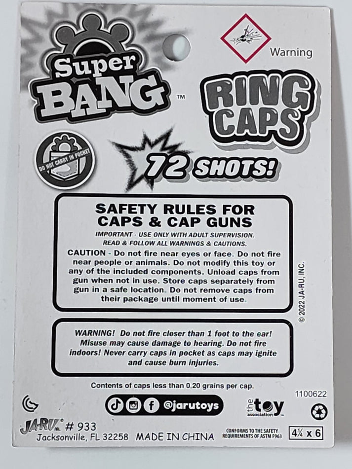 Super Bang 8 shot Ring Caps, 72-Shot Packs – CapGunDepot